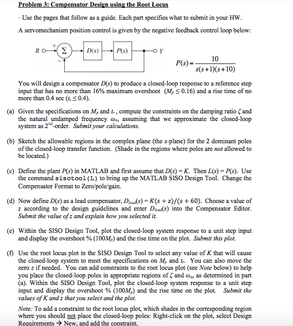roblem ompensator Design using the Root Locus Use the | Chegg.com
