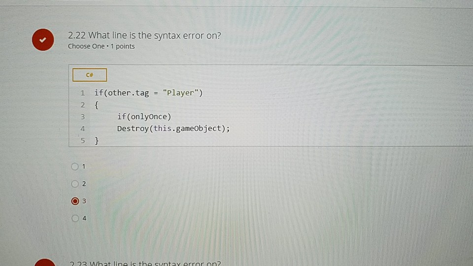 Solved What line is the syntax error on? if(other.tag = | Chegg.com