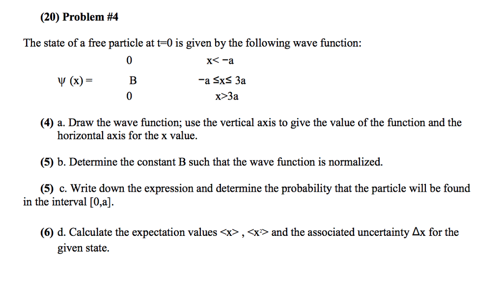 Solved (20) Problem #4 The state of a free particle at t-0 | Chegg.com