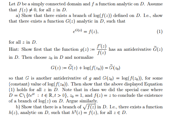 Let D be a simply connected domain and f a function | Chegg.com