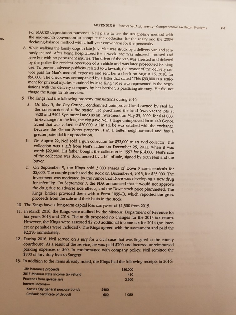 APPENDIX E Practice Set Assignments-Comprehensive Tax | Chegg.com