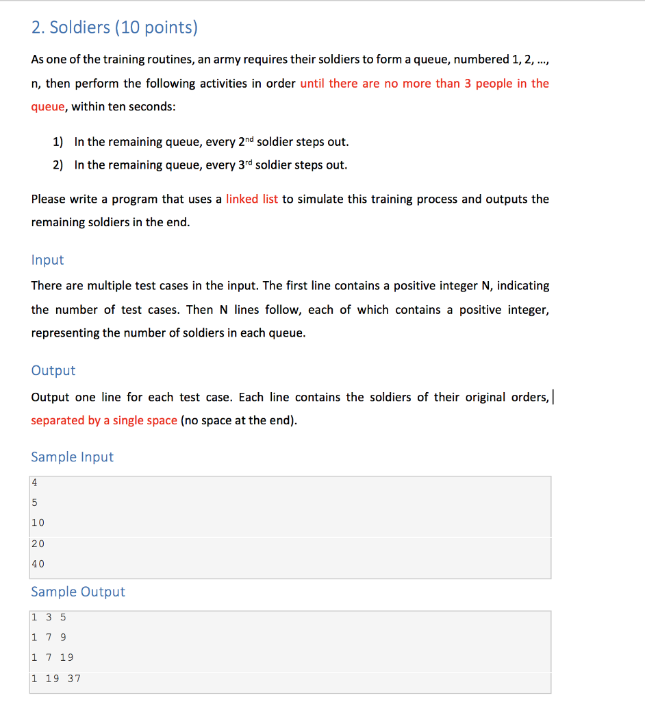 Solved 2. Soldiers (10 points) As one of the training | Chegg.com