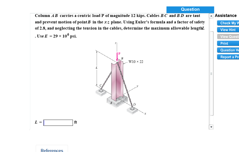 Solved Question Column A B carries a centric load P of | Chegg.com