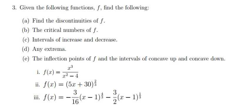 Solved 3. Given the following functions, f, find the | Chegg.com