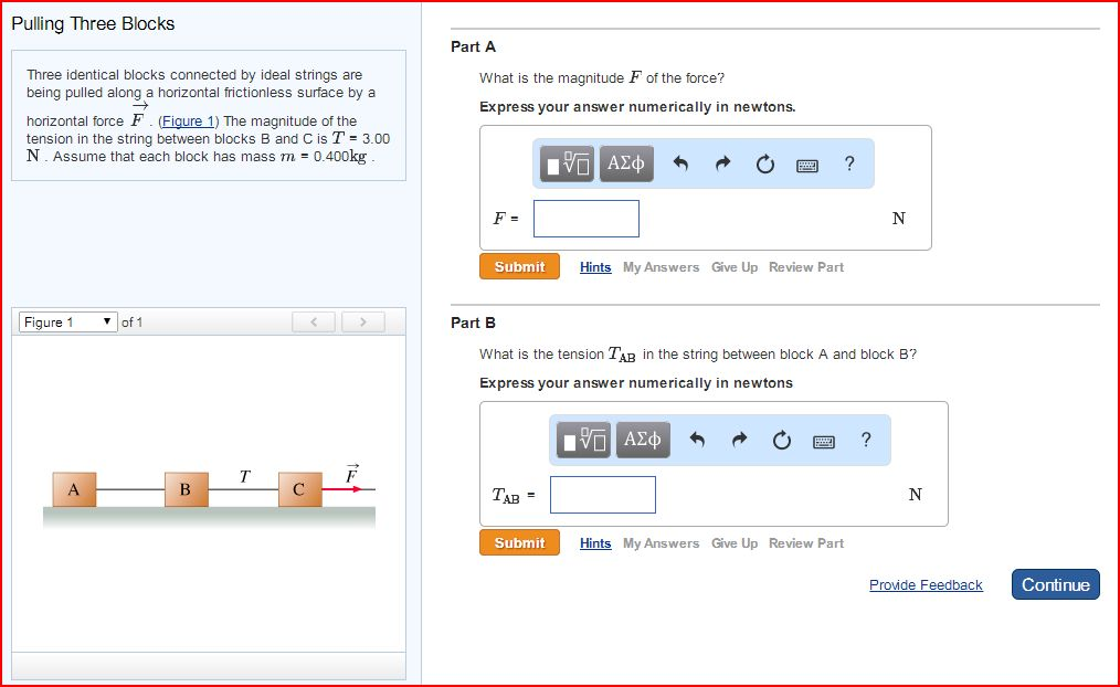 Pulling Three Blocks Three identical blocks connected | Chegg.com
