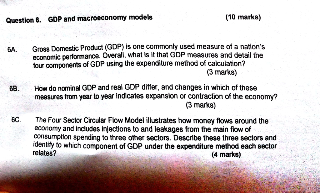 Solved (10 marks) Question 6. GDP and macroeconomy models | Chegg.com