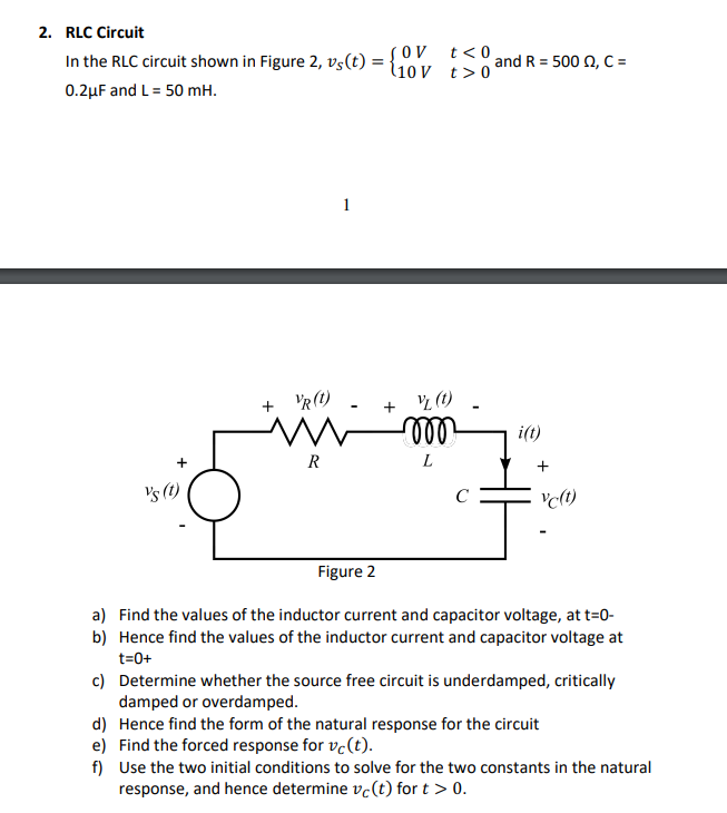 Solved 2. RLC Circuit In the RLC circuit shown in Figure 2, | Chegg.com