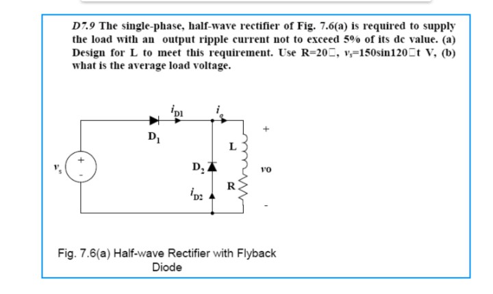 Solved D7.9 The single-phase, half-wave rectifier of Fig. | Chegg.com