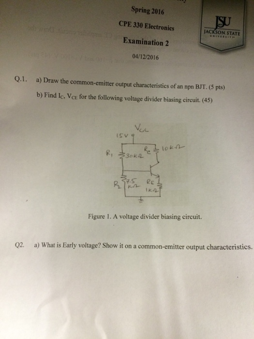 Solved Spring 2016 CPE 330 Electronics Examination 2 | Chegg.com