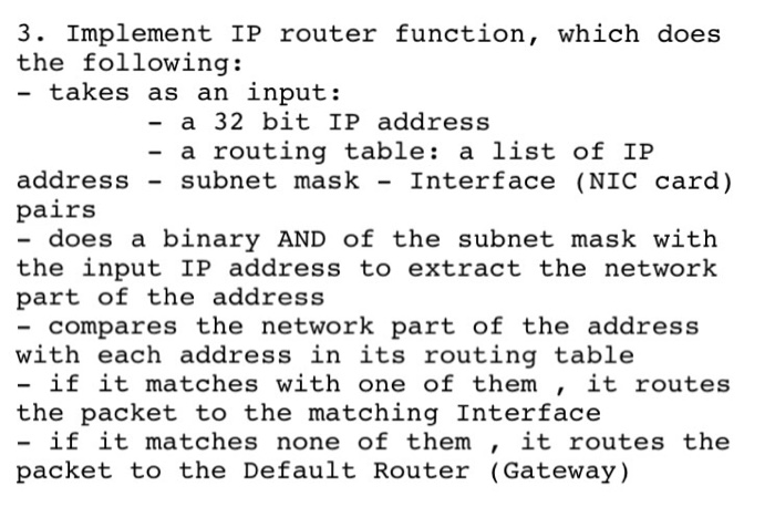 3. Implement IP router function, which does the | Chegg.com