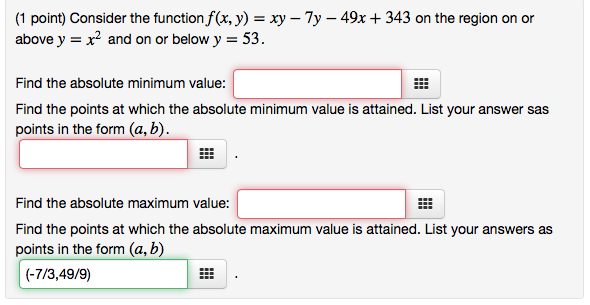 Solved 1 Point Consider The Function F X Y Xy 7y 49x