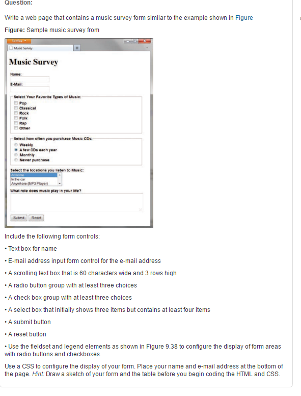 Solved Write a web page that contains a music survey form | Chegg.com