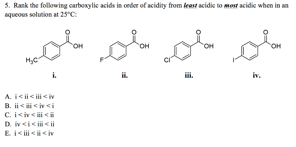 Solved Rank the following carboxylic acids in order of | Chegg.com