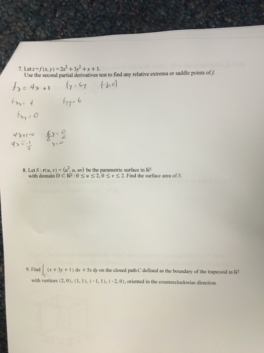 Solved 7. Letz=f(x,y)-2x2 + 3/tx +1. Use the second partial | Chegg.com
