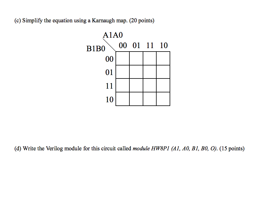 Solved Design a comparator that takes four bits (Al, A0, B1, | Chegg.com