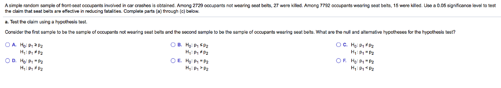 Solved A simple random sample of front-seat occupants | Chegg.com
