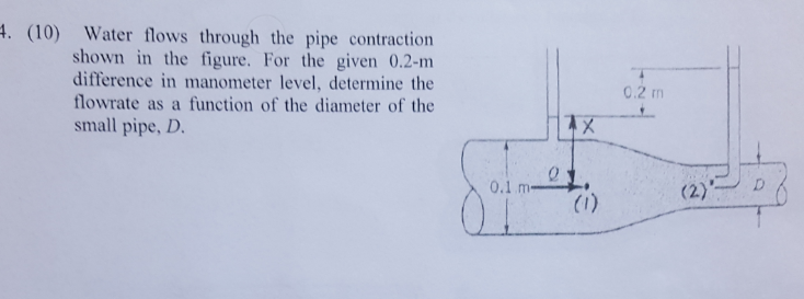Solved Water flows through the pipe contraction shown in the | Chegg.com