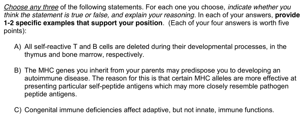 Solved Choose any three of the following statements. For | Chegg.com
