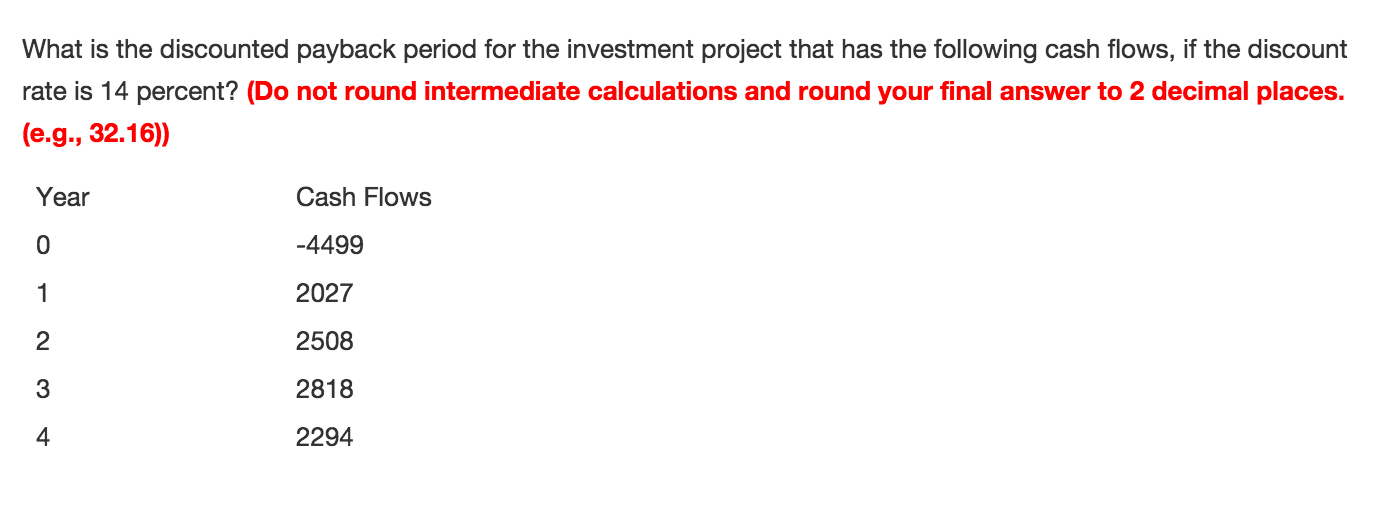 Solved: What Is The Discounted Payback Period For The Inve... | Chegg.com