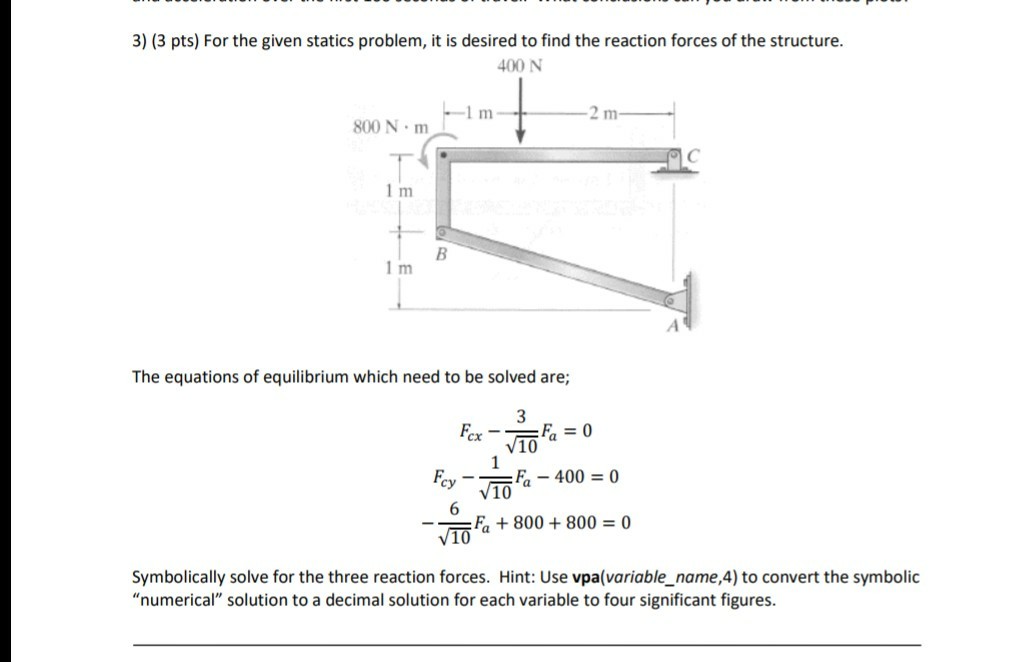 Solved 3) (3 pts) For the given statics problem, it is | Chegg.com