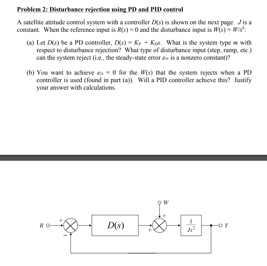 Solved Problem 2: Disturbance rejection using PD and PID | Chegg.com