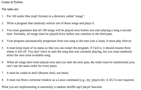 Create in Python. The tasks are: Put 100 audio | Chegg.com