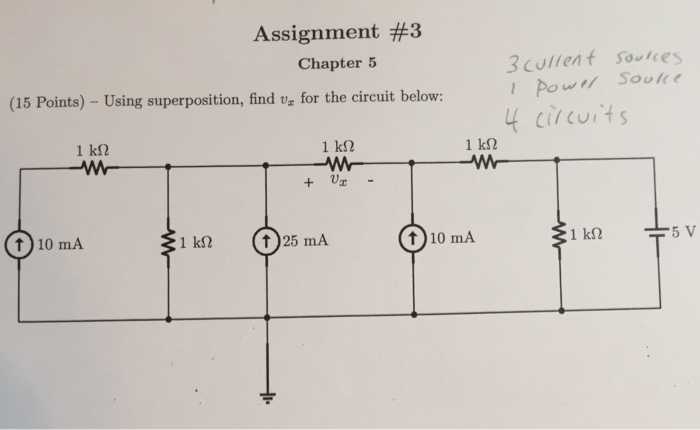 Solved Using superposition, find v_x for the circuit below: | Chegg.com