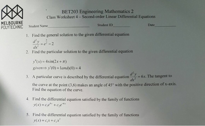 Solved BET203 Engineering Mathematics 2 Class Worksheet 4 | Chegg.com