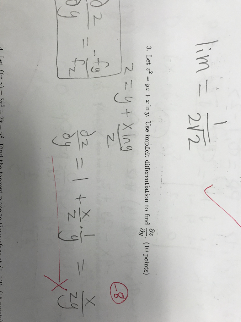 Solved 3. Let 2yzIn y. Use implicit differentiation to find | Chegg.com Solved 3. Let 2yzIn y. Use implicit differentiation to find | Chegg.com