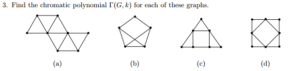 Solved Find the chromatic polynomial gamma(G, k) for each of | Chegg.com