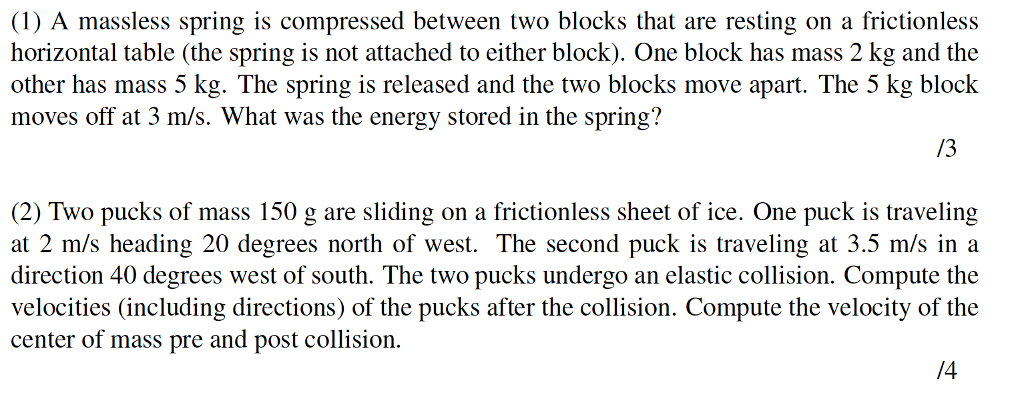 Solved A massless spring is compressed between two blocks | Chegg.com