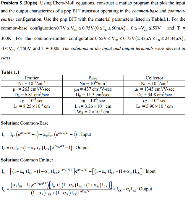 Using Ebers-Moll equations, construct a matlab | Chegg.com Using Ebers-Moll equations, construct a matlab | Chegg.com