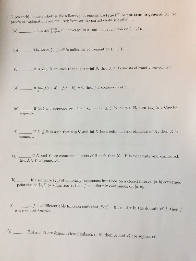 Solved Indicate whether the following statements are true | Chegg.com