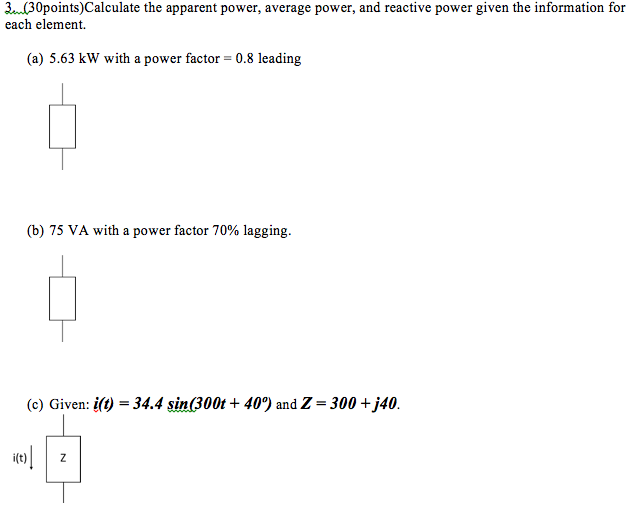 Solved 3(30points)Calculate the apparent power, average | Chegg.com