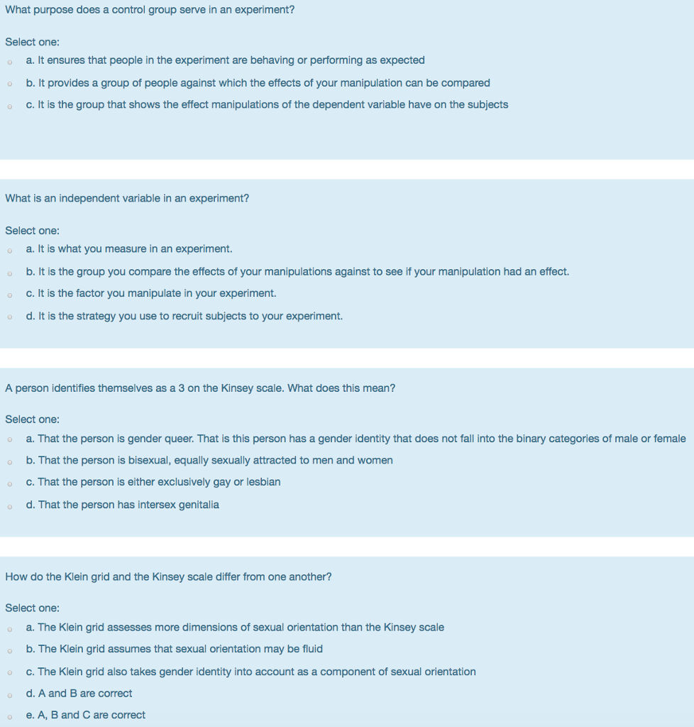 Solved What purpose does a control group serve in an | Chegg.com