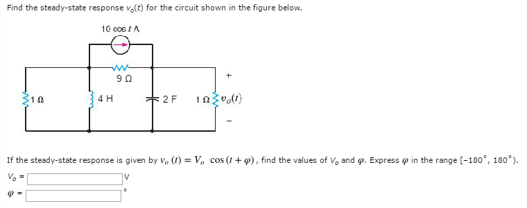 Solved Find the steady-state response v_o(t) for the circuit | Chegg.com