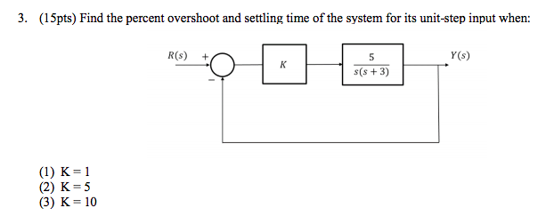 Solved 3. (15pts) Find the percent overshoot and settling | Chegg.com