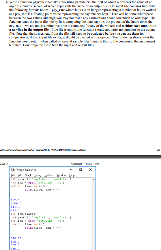 Solved 4. Write a function payroll0 that takes two string | Chegg.com