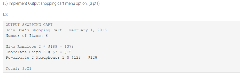 Solved 7.20 Ch 7 Program: Online shopping cart (continued) | Chegg.com