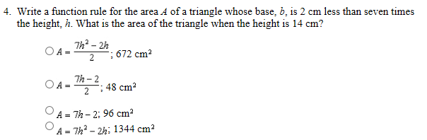 Solved Write a function rule for the area A of a triangle | Chegg.com