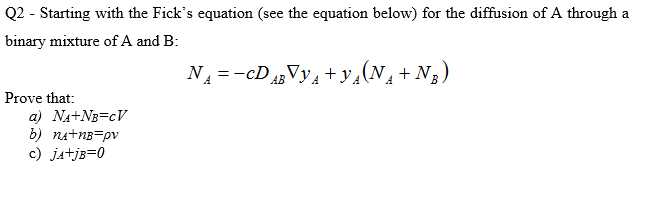 Solved Starting with the Fick's equation (see the equation | Chegg.com