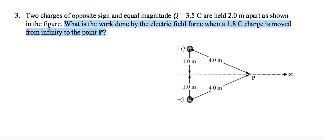 Solved Two charges of opposite sign and equal magnitude Q = | Chegg.com