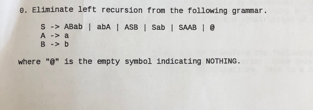 Solved 0. Eliminate left recursion from the following | Chegg.com