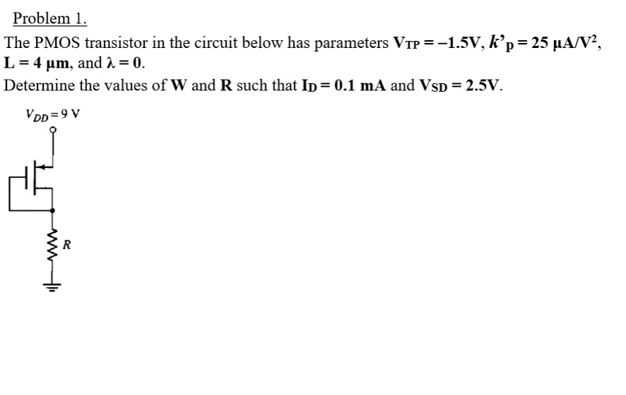 Solved The PMOS transistor in the circuit below has | Chegg.com