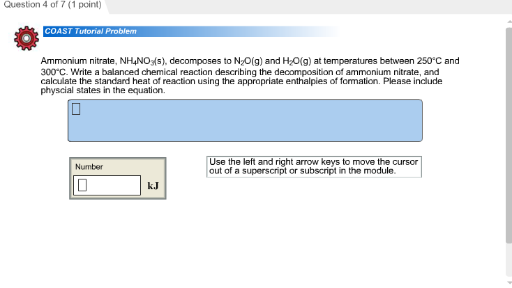 Solved Ammonium nitrate, NH4NO3(s), decomposes to N20(g) and | Chegg.com