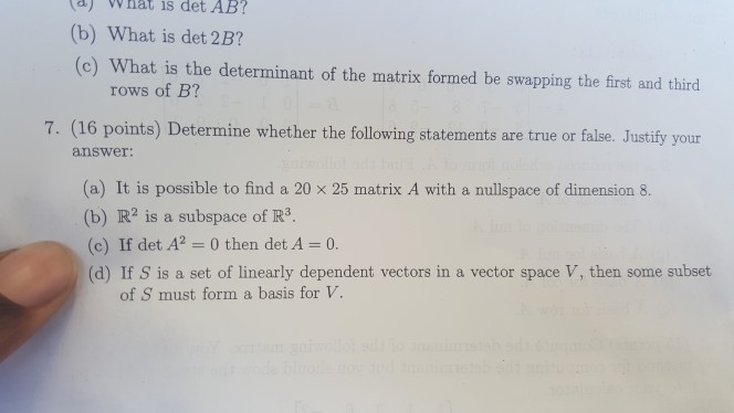 Solved a vnat is det AB? (b) What is det 2B? (c) What is the | Chegg.com