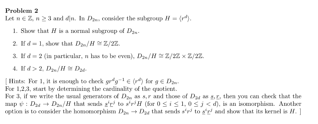 Let n epsilon Z, n greaterthanorequalto 3 and d|n. In | Chegg.com