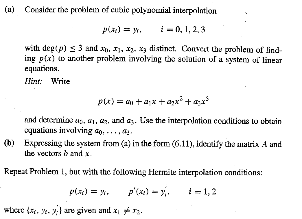 Solved (a) Consider the problem of cubic polynomial | Chegg.com