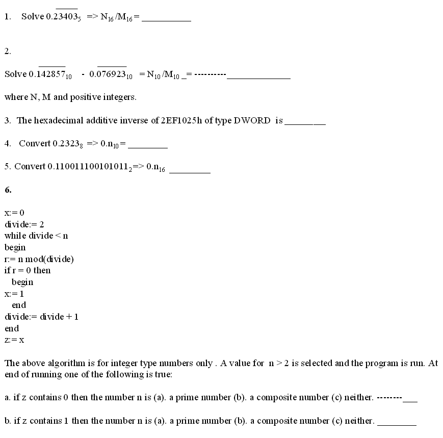 Solved 1. Solve 0.234035 => N16/M16- Solve 0.14285710 - | Chegg.com