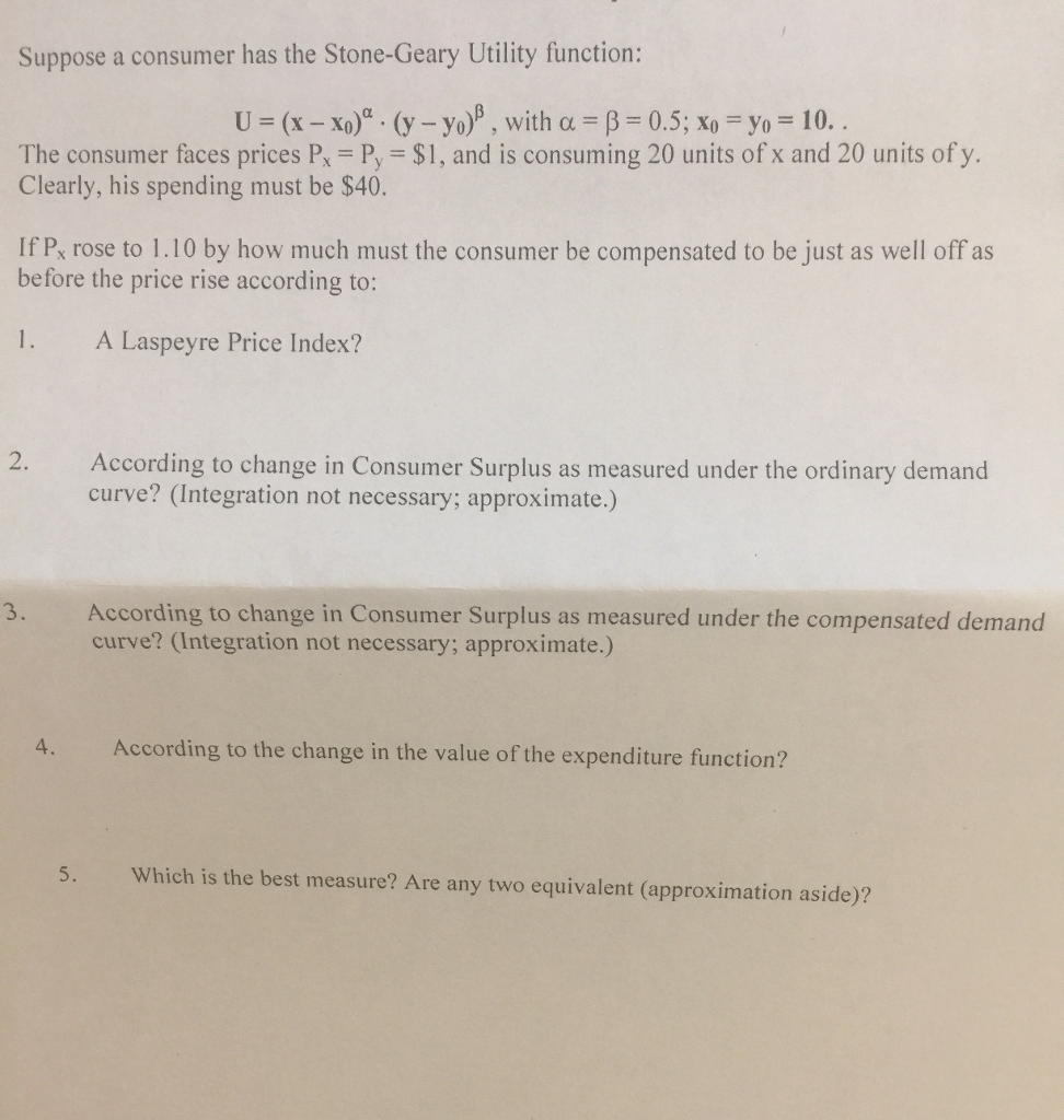 Solved Suppose a consumer has the Stone-Gear Utility | Chegg.com